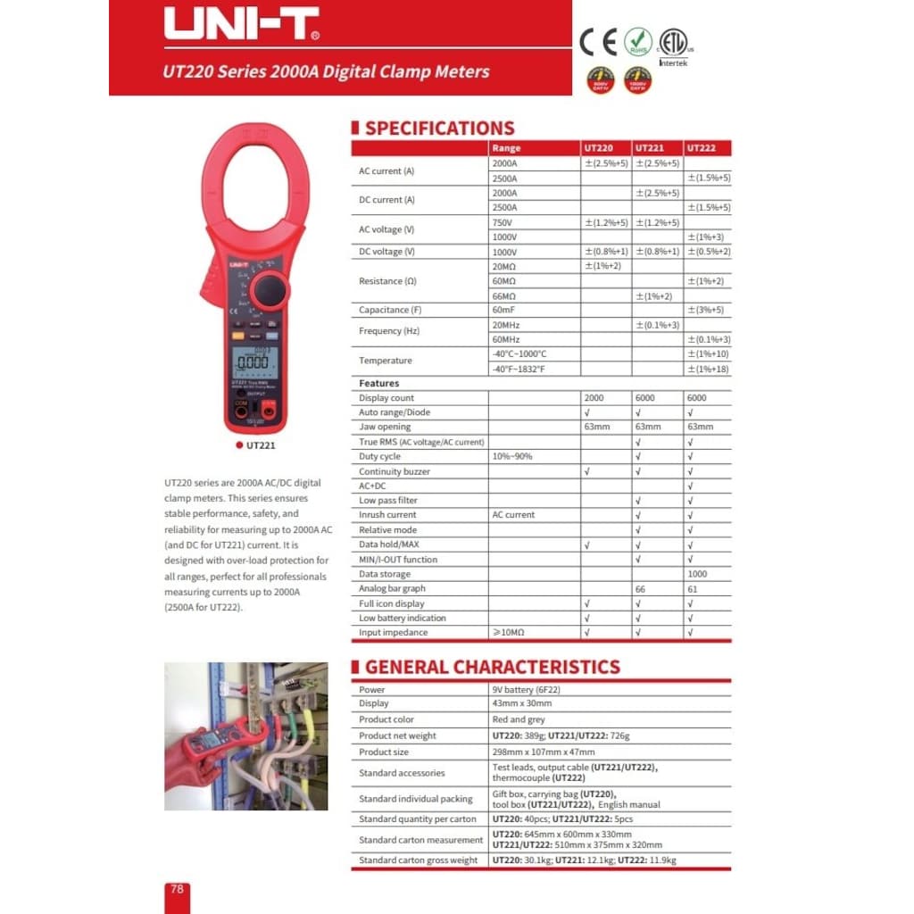 Unit UT 222 AC/DC 2500A Dijital Pensampermetre